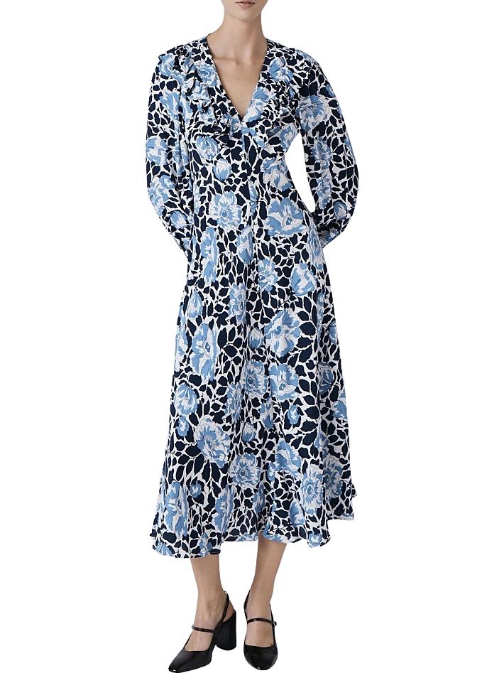 GHOST LONDON Noa Floral Crepe V-Neck Midi Dress
